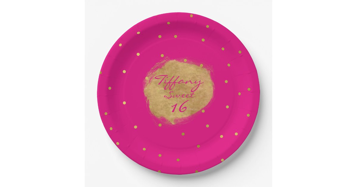 Hot Pink Sweet 16 Custom Party Paper Plates | Zazzle