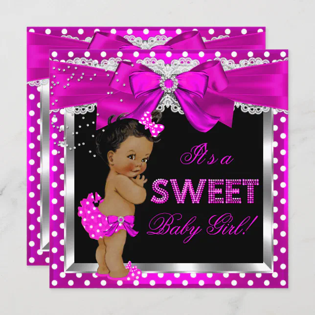Hot Pink Sweet Baby Shower Girl African American Invitation | Zazzle