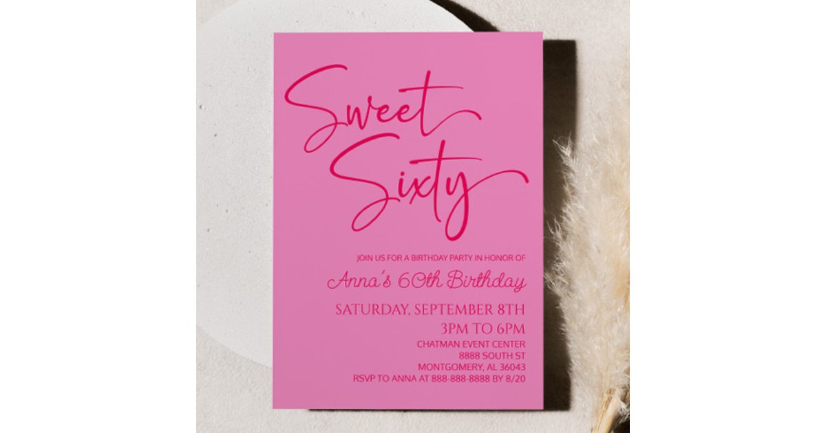 Hot Pink Sweet Sixty Minimal 60th Birthday Party Invitation | Zazzle