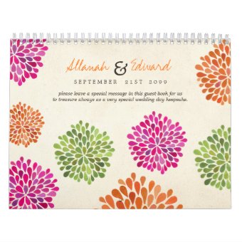 Hot Pink Tangerine & Lime Floral Wedding GuestBook Calendar | Zazzle