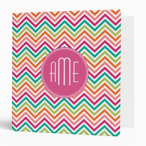 Hot Pink Teal Orange Chevrons Custom Monogram 3 Ring Binder | Zazzle