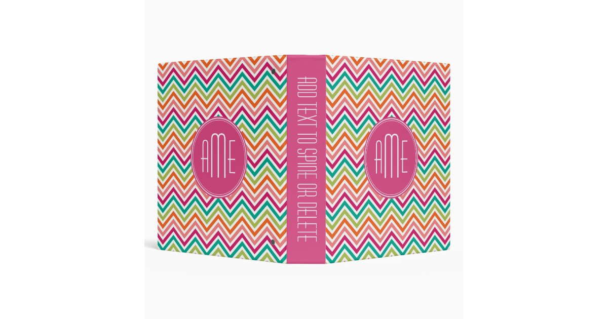 Hot Pink Teal Orange Chevrons Custom Monogram 3 Ring Binder | Zazzle