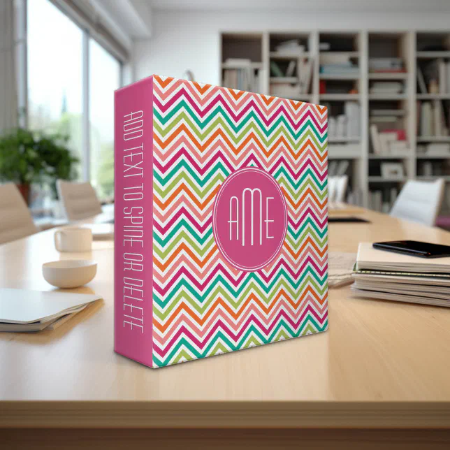 Hot Pink Teal Orange Chevrons Custom Monogram 3 Ring Binder | Zazzle