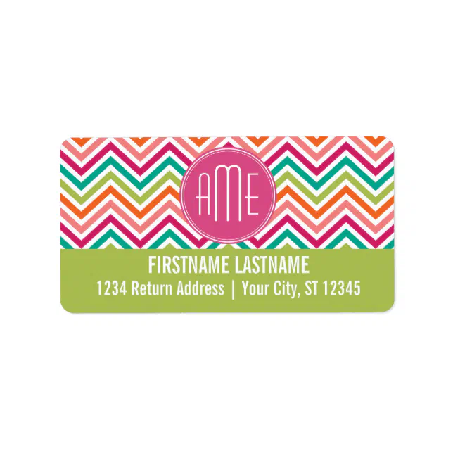 Hot Pink Teal Orange Chevrons Custom Monogram Label | Zazzle