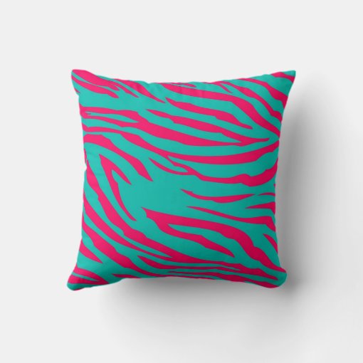 Hot Pink Teal Zebra Print Couch Throw Pillow | Zazzle