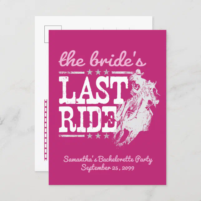 Hot Pink The Bride's Last Ride Invitation Postcard | Zazzle