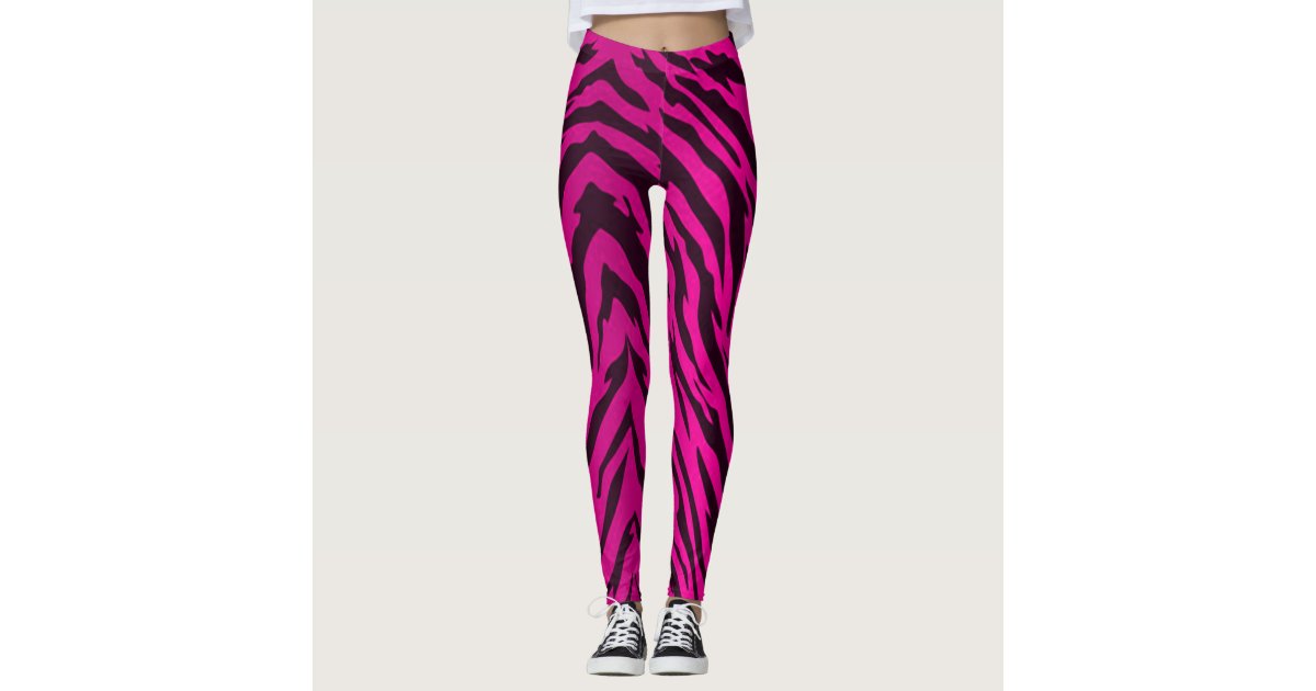Hot Pink Tiger Stripes Animal Print Leggings | Zazzle