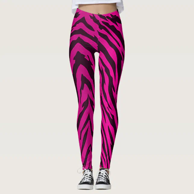 Hot Pink Tiger Stripes Animal Print Leggings | Zazzle