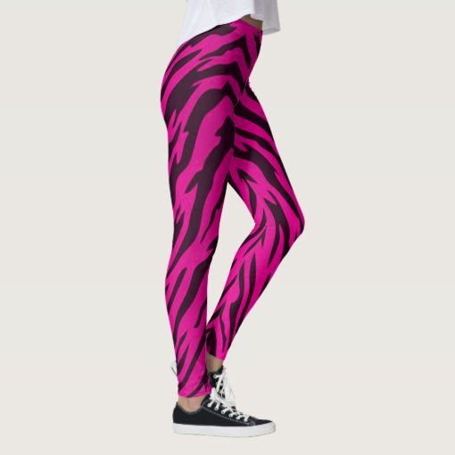 Hot Pink Tiger Stripes Animal Print Leggings | Zazzle