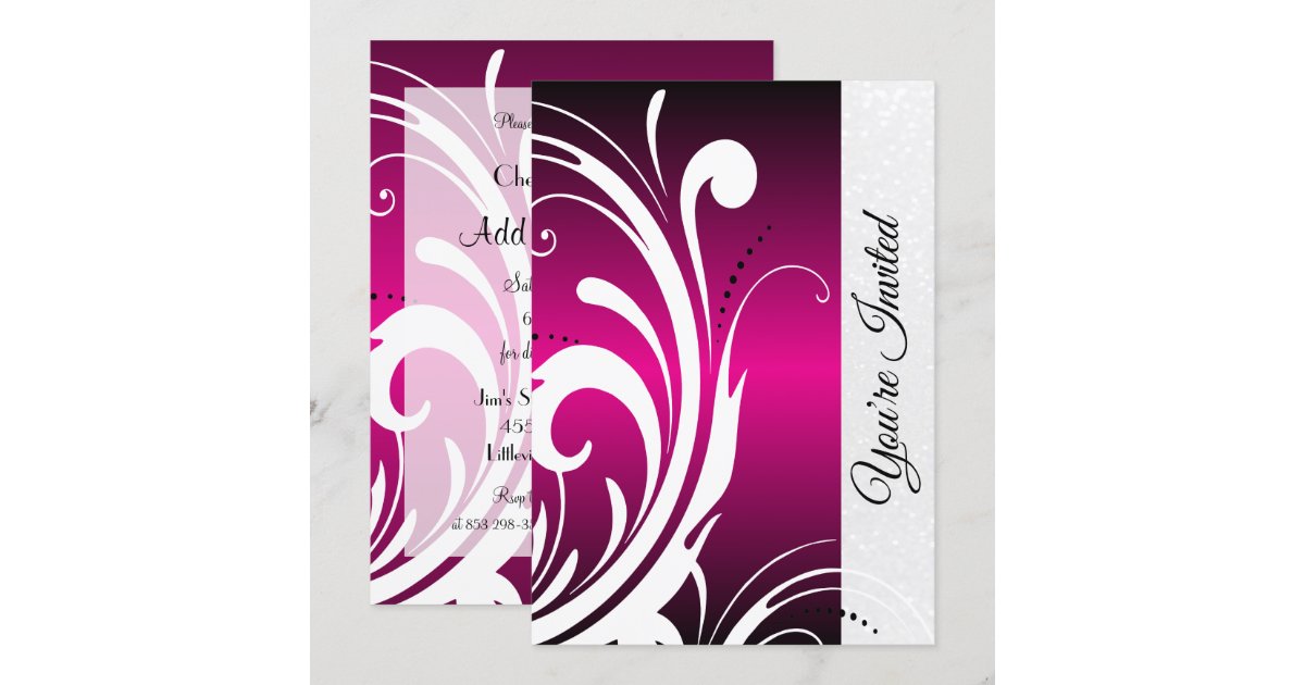 Hot Pink & Trendy Swirls Party Invitation | Zazzle