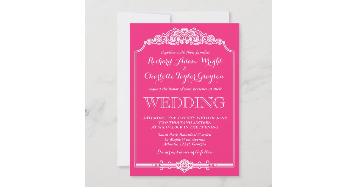 Hot Pink Vintage and Classic Wedding Invitation | Zazzle