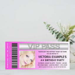 Hot Pink VIP Pass Admission Ticket Birthday Party Invitation | Zazzle