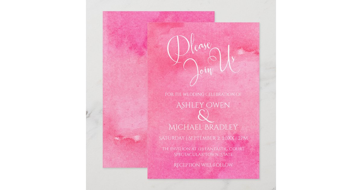Hot Pink Watercolor Elegant Typography Wedding 1 Invitation | Zazzle