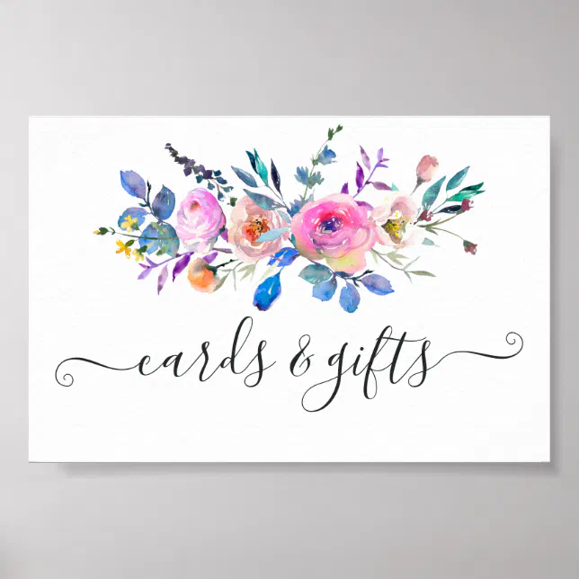 Hot-Pink Watercolor Floral Wedding Cards and Gifts Poster | Zazzle