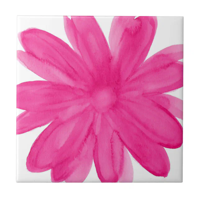 Hot Pink Watercolor Flower Ceramic Tile | Zazzle