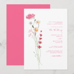 Hot Pink Watercolor Wildflower Modern Wedding Invitation | Zazzle