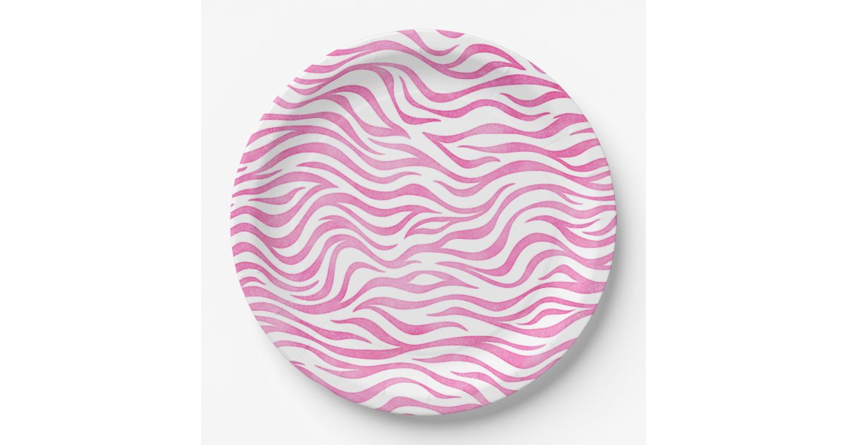 Hot Pink Watercolor Zebra Print Paper Plates | Zazzle