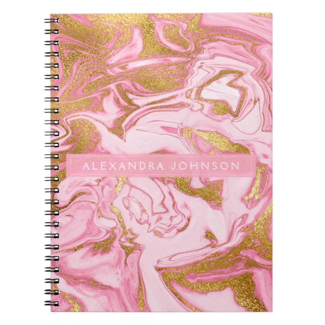 Hot Pink, White and Gold Foil Modern Marble Notebook | Zazzle