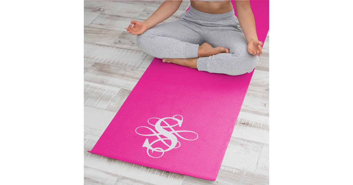 Hot Pink & White Swirly Initial Monogram Yoga Mat | Zazzle