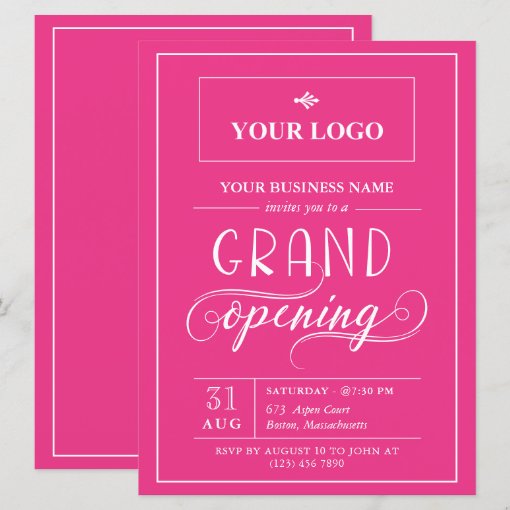 Hot Pink Wide Logo Grand Opening Invitation | Zazzle