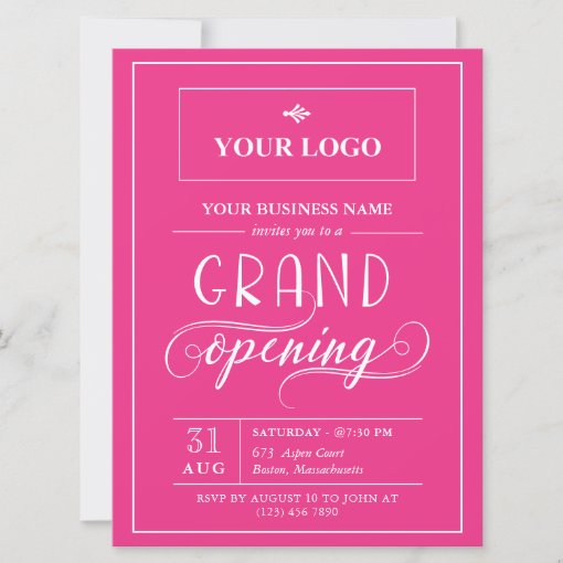 Hot Pink Wide Logo Grand Opening Invitation | Zazzle