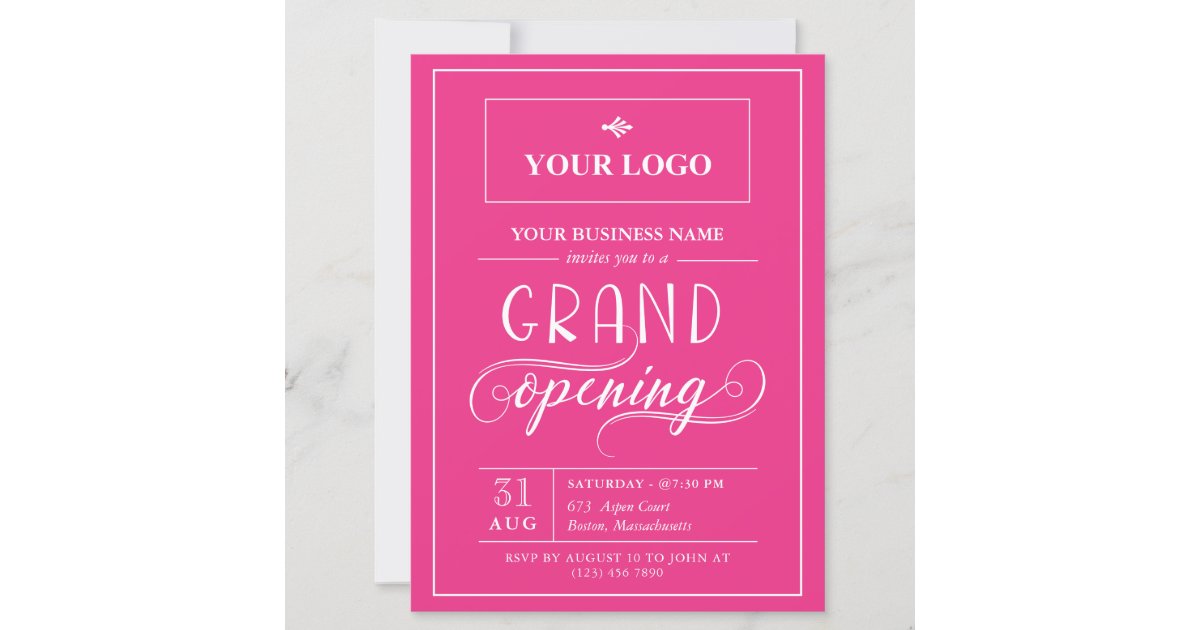 Hot Pink Wide Logo Grand Opening Invitation | Zazzle