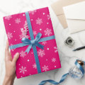 Hot Pink Winter Snowflakes Christmas Wrapping Paper | Zazzle