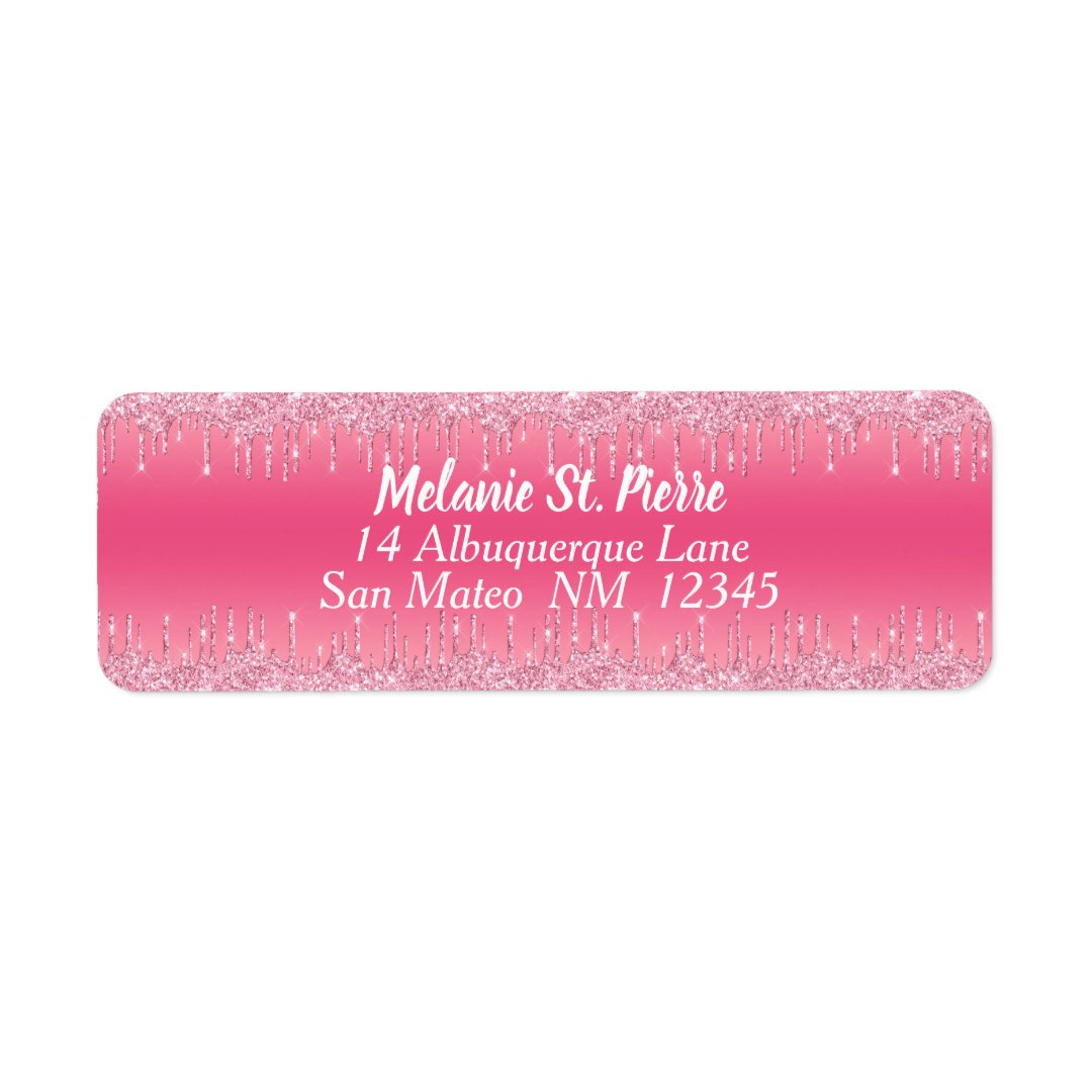 Hot Pink With Silver Glitter Drips Label | Zazzle