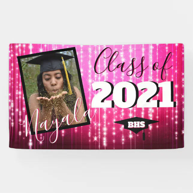 Hot Pink with Sparkles| Monogram Graduation Photo Banner | Zazzle
