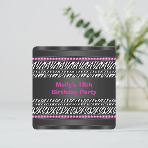 Hot Pink Zebra Birthday Party Invitation | Zazzle