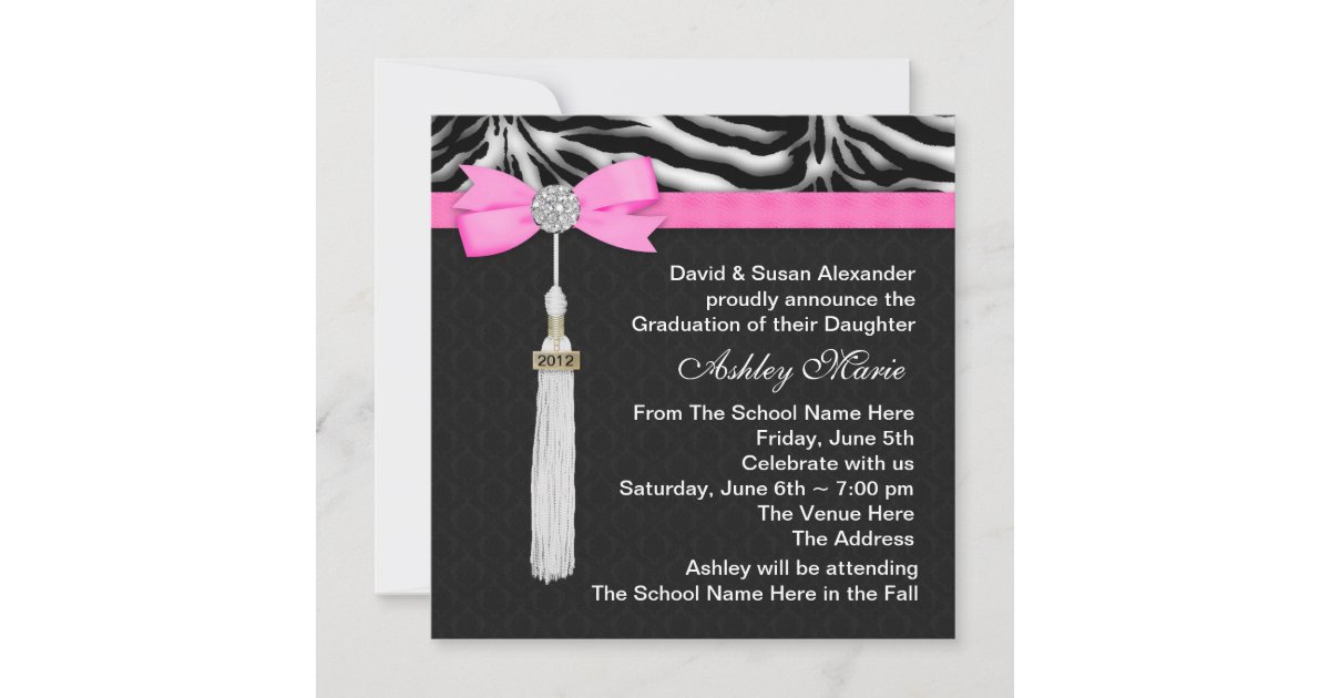 Hot Pink Zebra Graduation Announcements | Zazzle