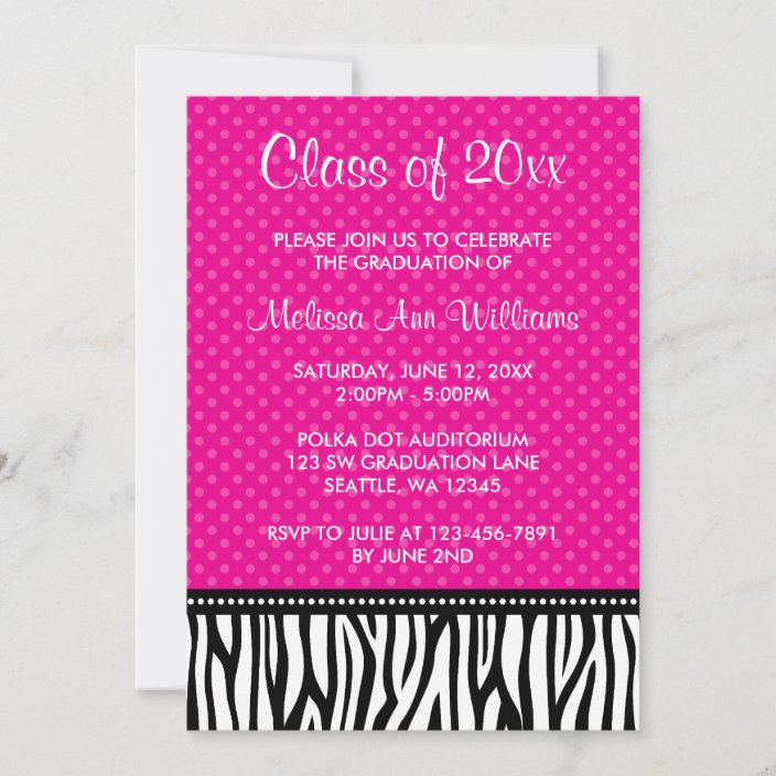 Hot Pink Zebra Polka Graduation Announcement | Zazzle.com