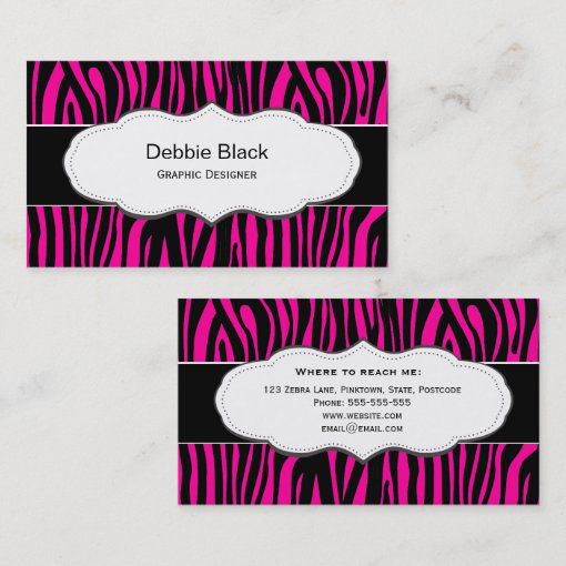 Hot Pink Zebra print business cards | Zazzle