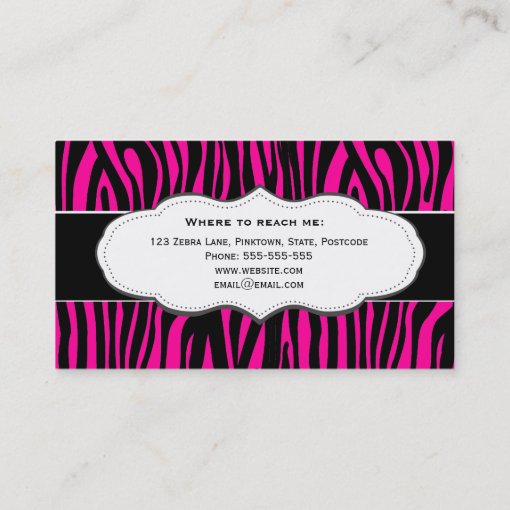 Hot Pink Zebra print business cards | Zazzle