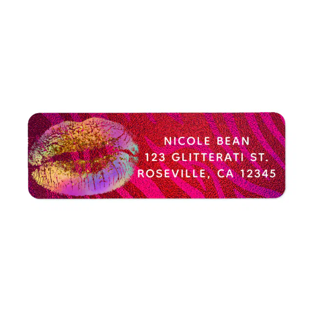 Hot Pink Zebra Rainbow Gold Glitter Lips Party Label | Zazzle