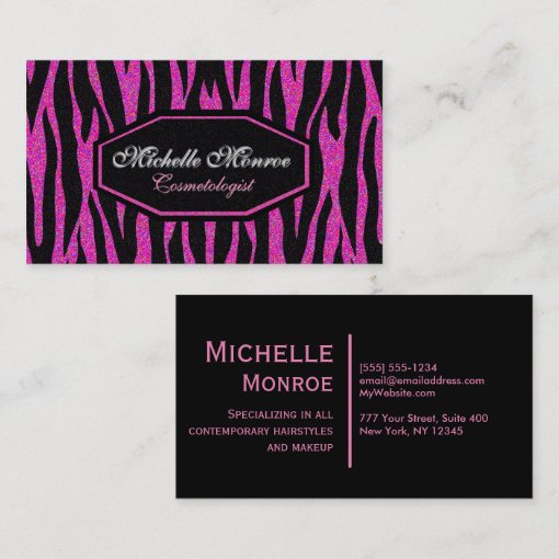 Hot Pink Zebra Stripe Business Card | Zazzle