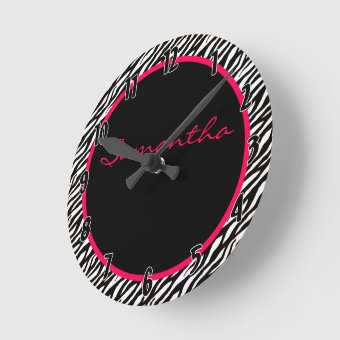 Hot Pink Zebra Stripe Pattern Personalized Clock | Zazzle