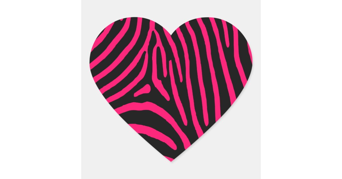 Hot Pink Zebra Stripes Heart Sticker | Zazzle