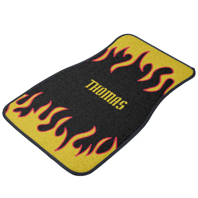 Hot Rod Flames Yellow and Black Personalized Car Floor Mat | Zazzle