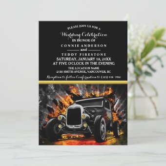 Hot Rod party fire wedding invitation | Zazzle