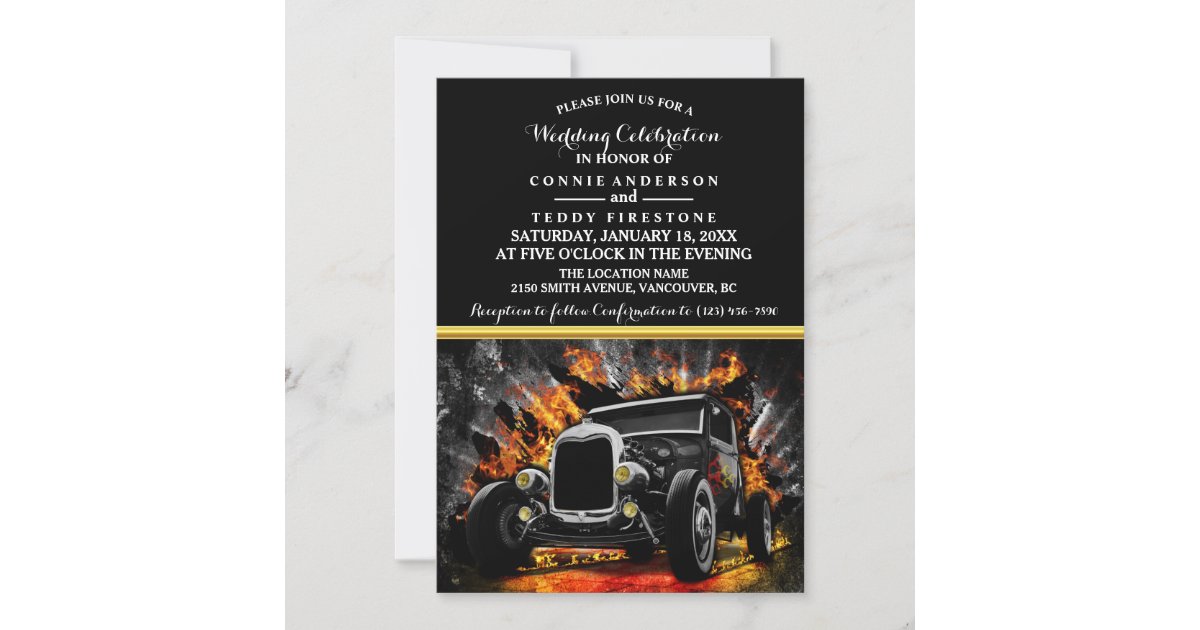 Hot Rod party fire wedding invitation | Zazzle