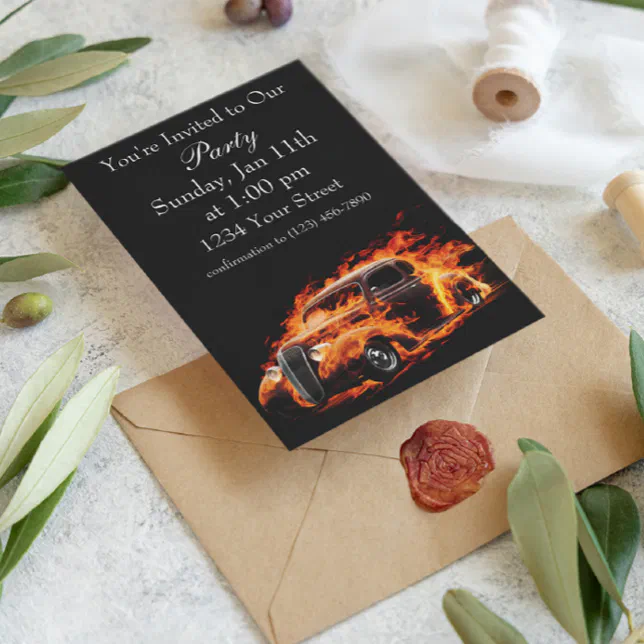 Hot Rod party Front View Invitation | Zazzle