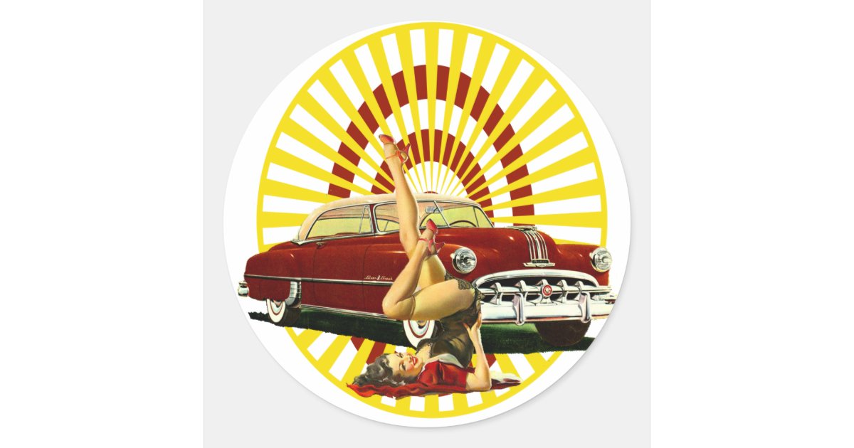 Hot Rod Pinup Girl Classic Round Sticker Zazzle