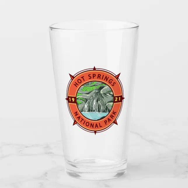 Hot Springs National Park Retro Compass Emblem Glass | Zazzle