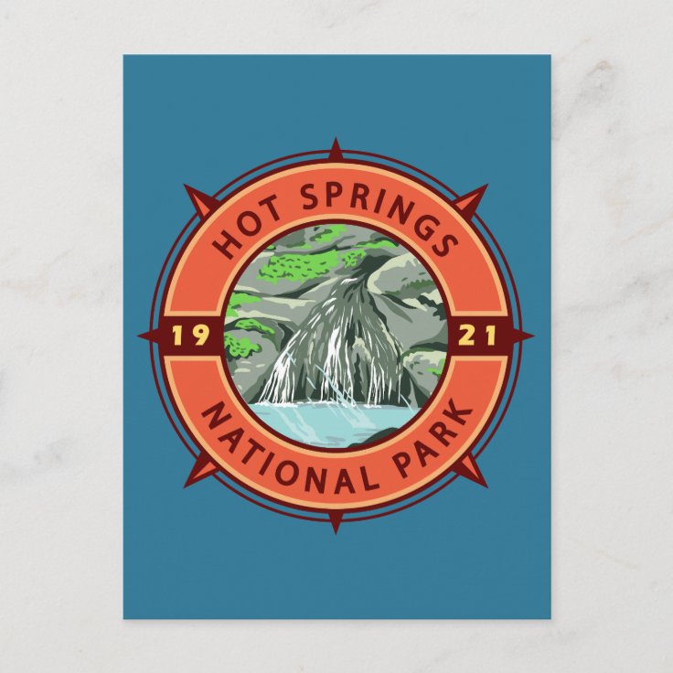 Hot Springs National Park Retro Compass Emblem Postcard | Zazzle