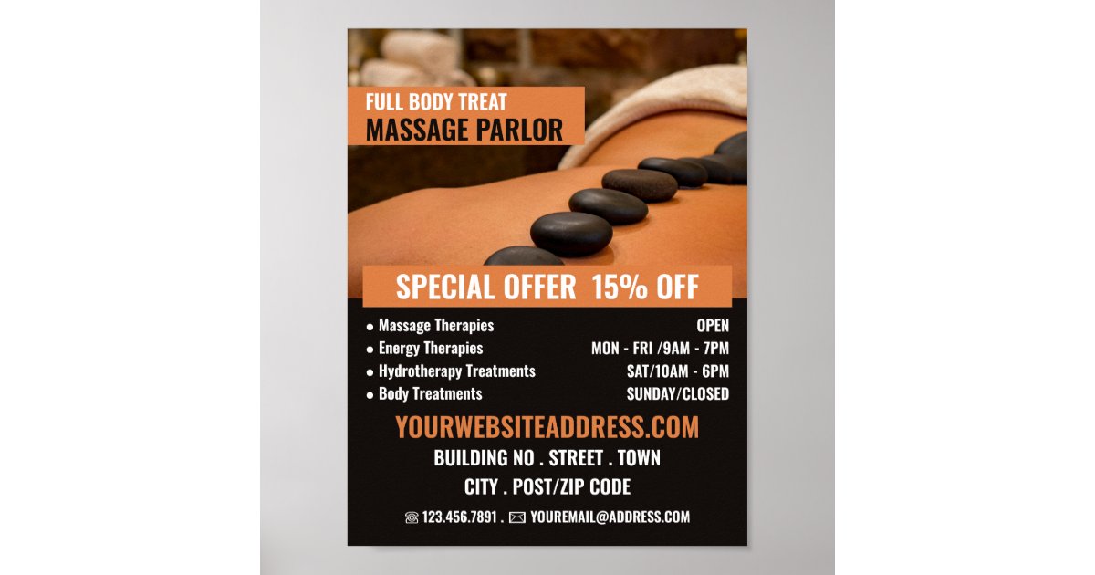 Hot Stone Massage, Massage Therapy Massage Parlor Poster | Zazzle