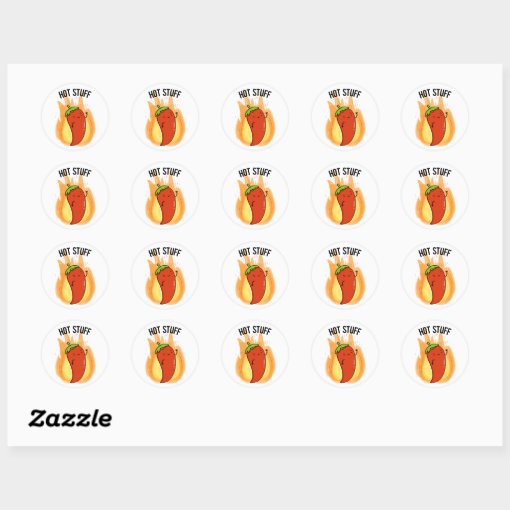 Hot Stuff Funny Red Hot Chili Pepper Pun Classic Round Sticker | Zazzle