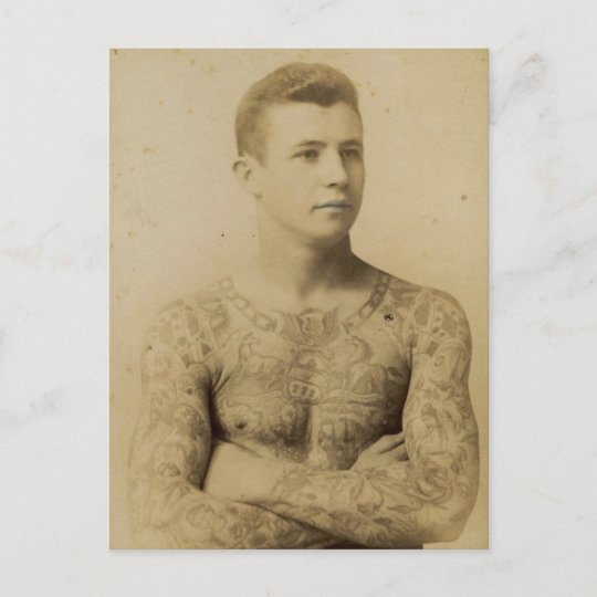 Hot Vintage Tattoo Man Postcard | Zazzle.com