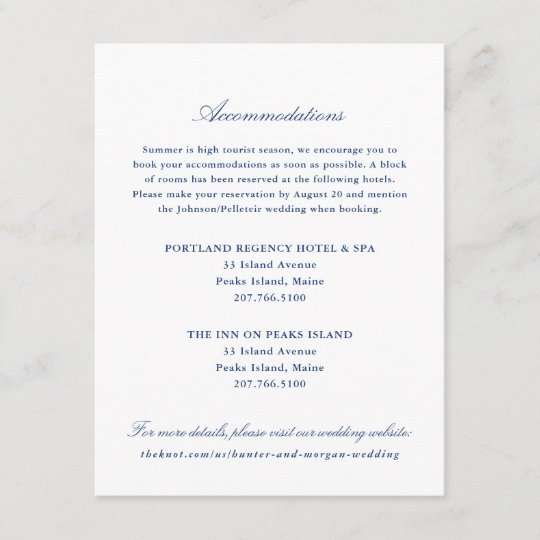 Hotel Accommodations Insert Card - Casco Bay - 2 | Zazzle.com