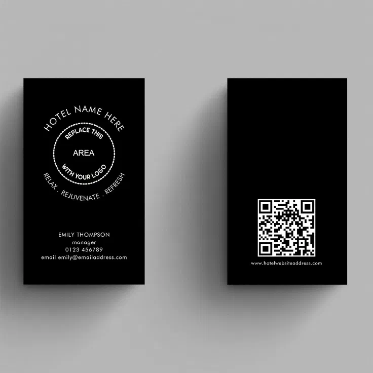 Hotel Guest House QR Code Logo Tagline Black Business Card | Zazzle